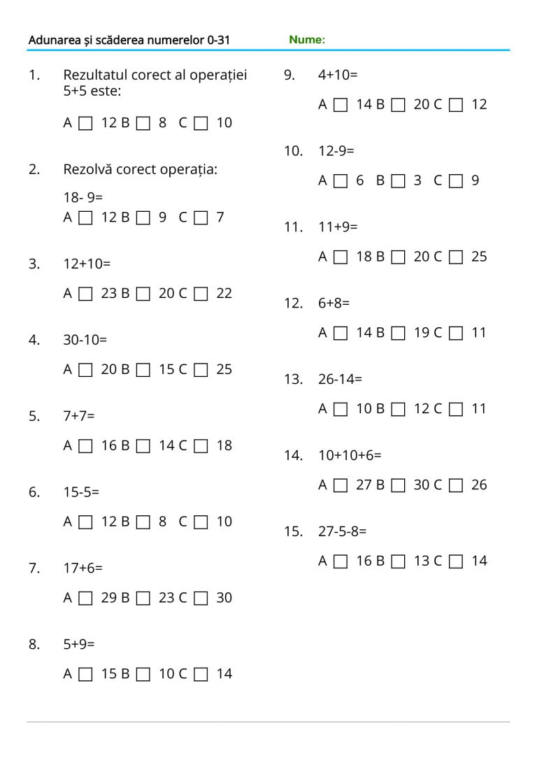 AcademiaABC – Adunarea și scăderea numerelor 0-31