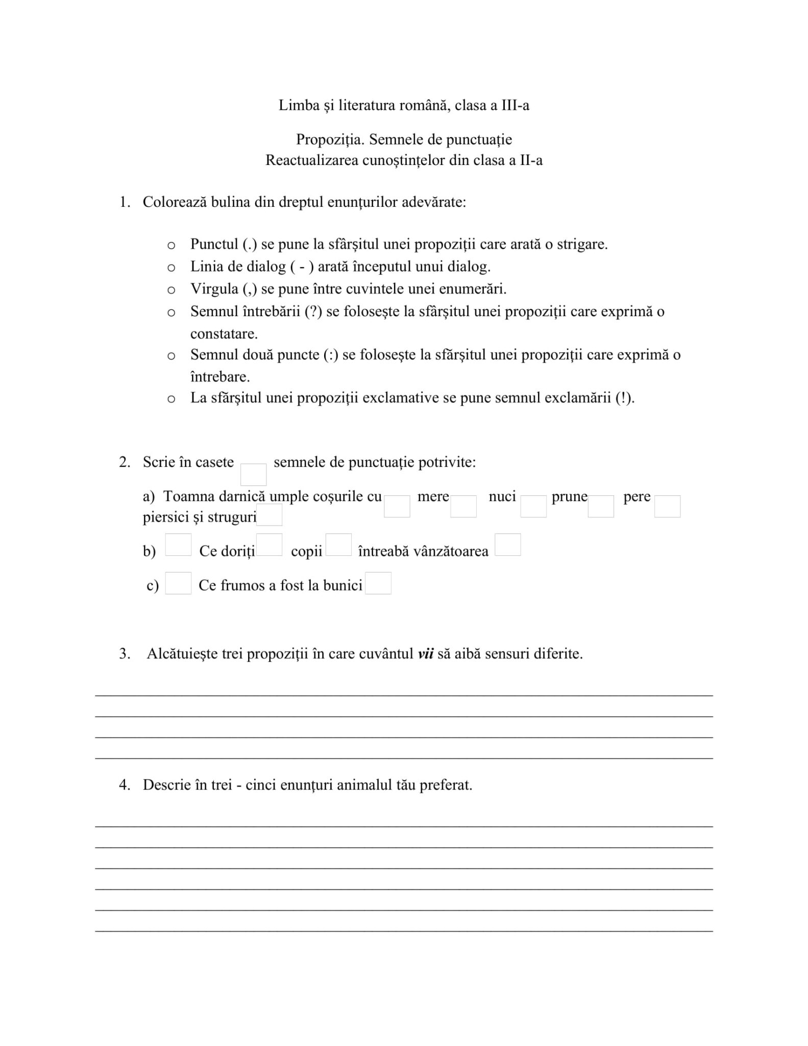 AcademiaABC – Fișă de lucru - Propoziția. Semnele de punctuație ...