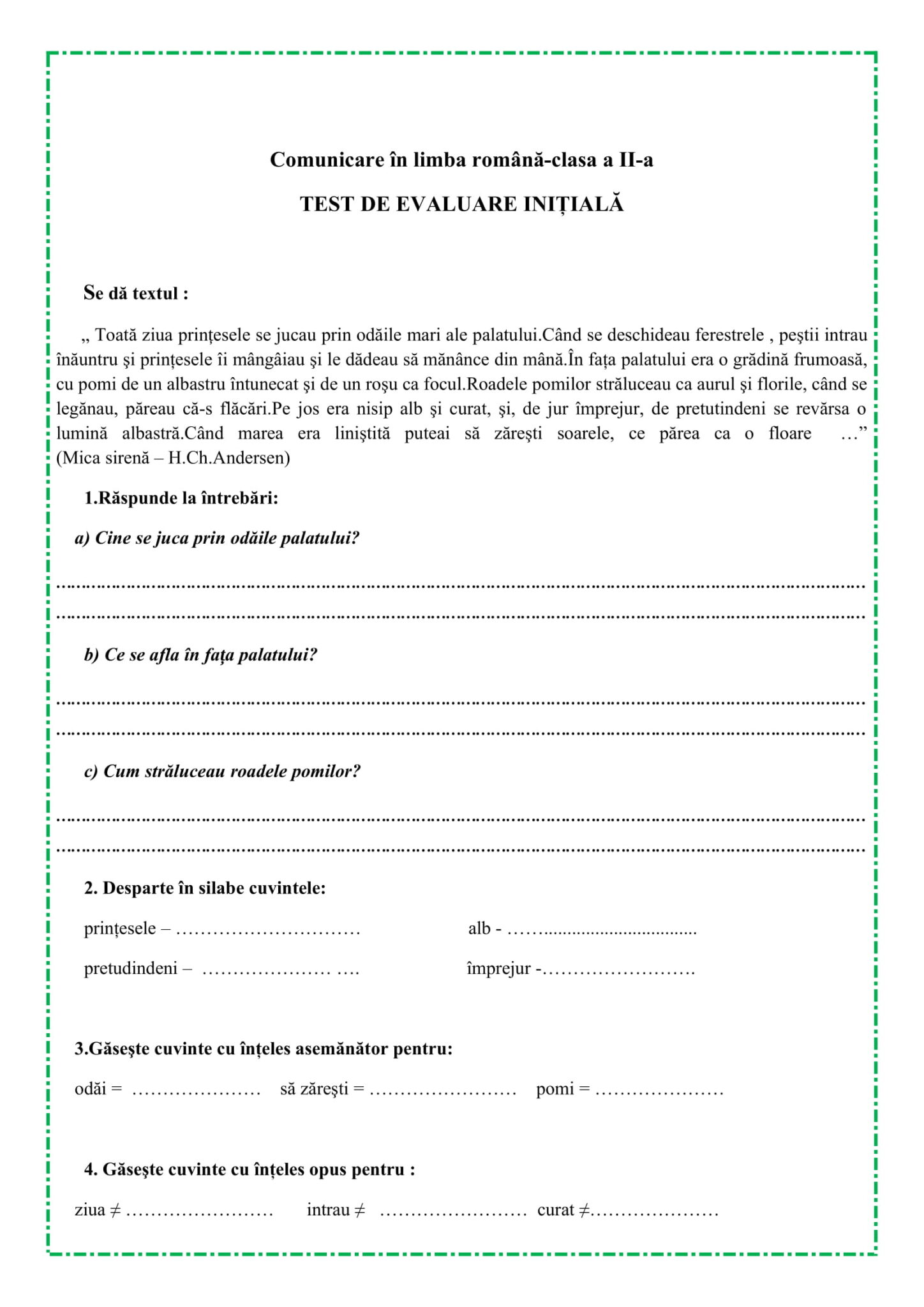 AcademiaABC – Evaluare inițială CLR clasa a II-a (Fișă de lucru)