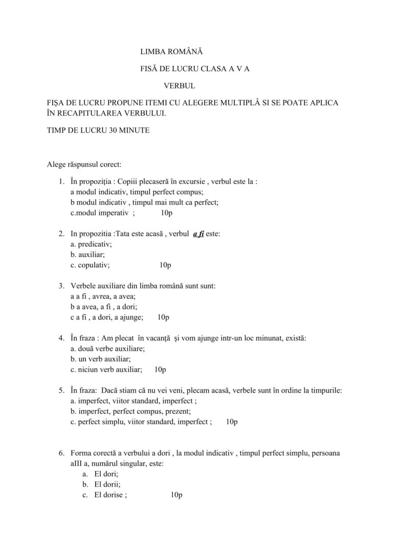 AcademiaABC – VERBUL - FIȘĂ DE LUCRU