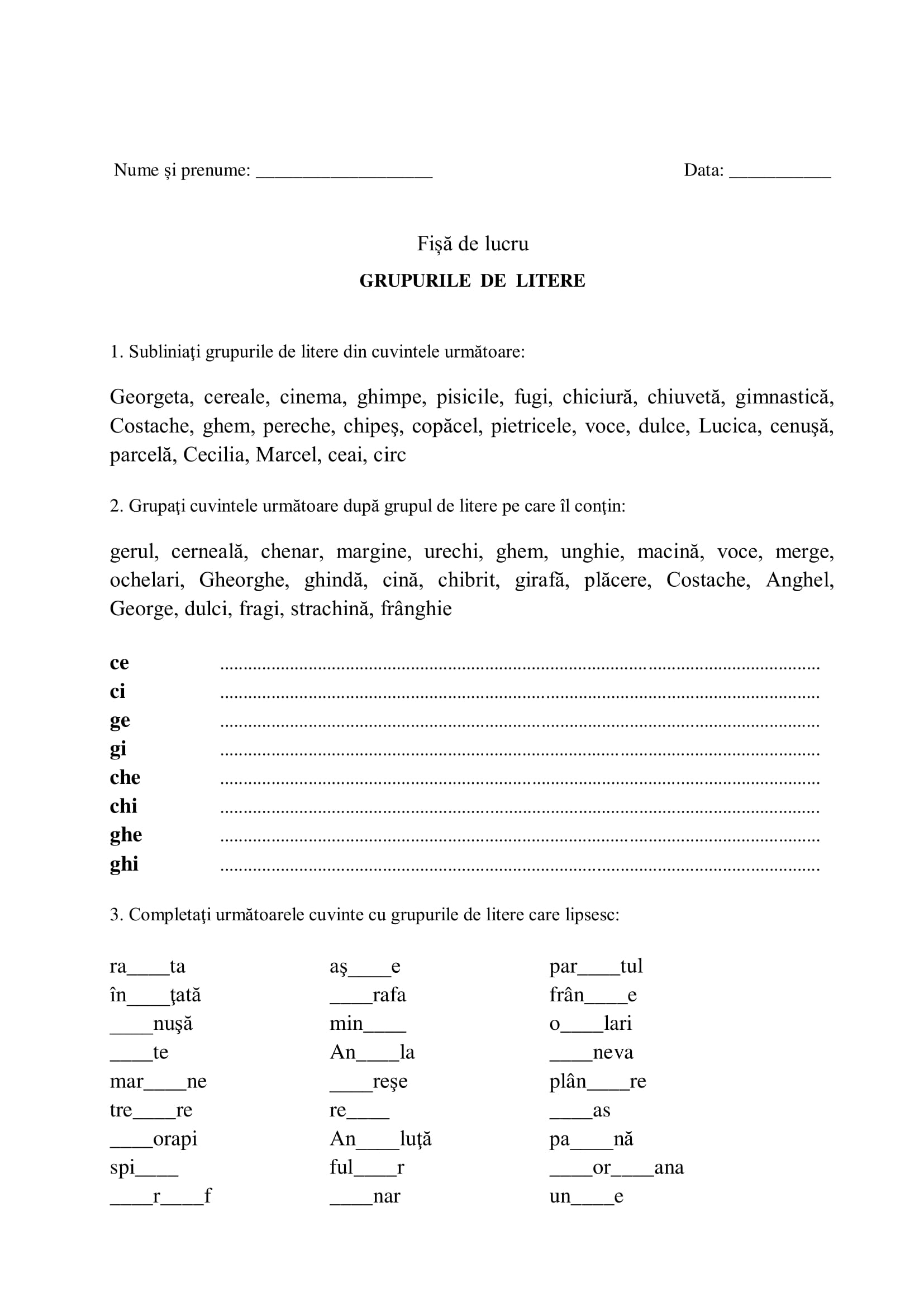 AcademiaABC – Fișă de lucru-Grupurile de litere