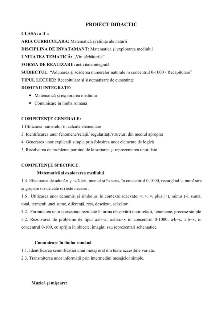 AcademiaABC – Proiect didactic-Adunarea și scăderea numerelor naturale în concentrul 0-1000 ...