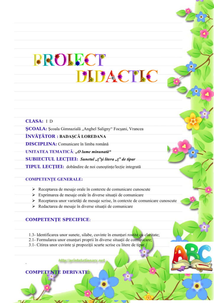 AcademiaABC – Proiect didactic- Sunetul „ț”și litera „ț” de tipar