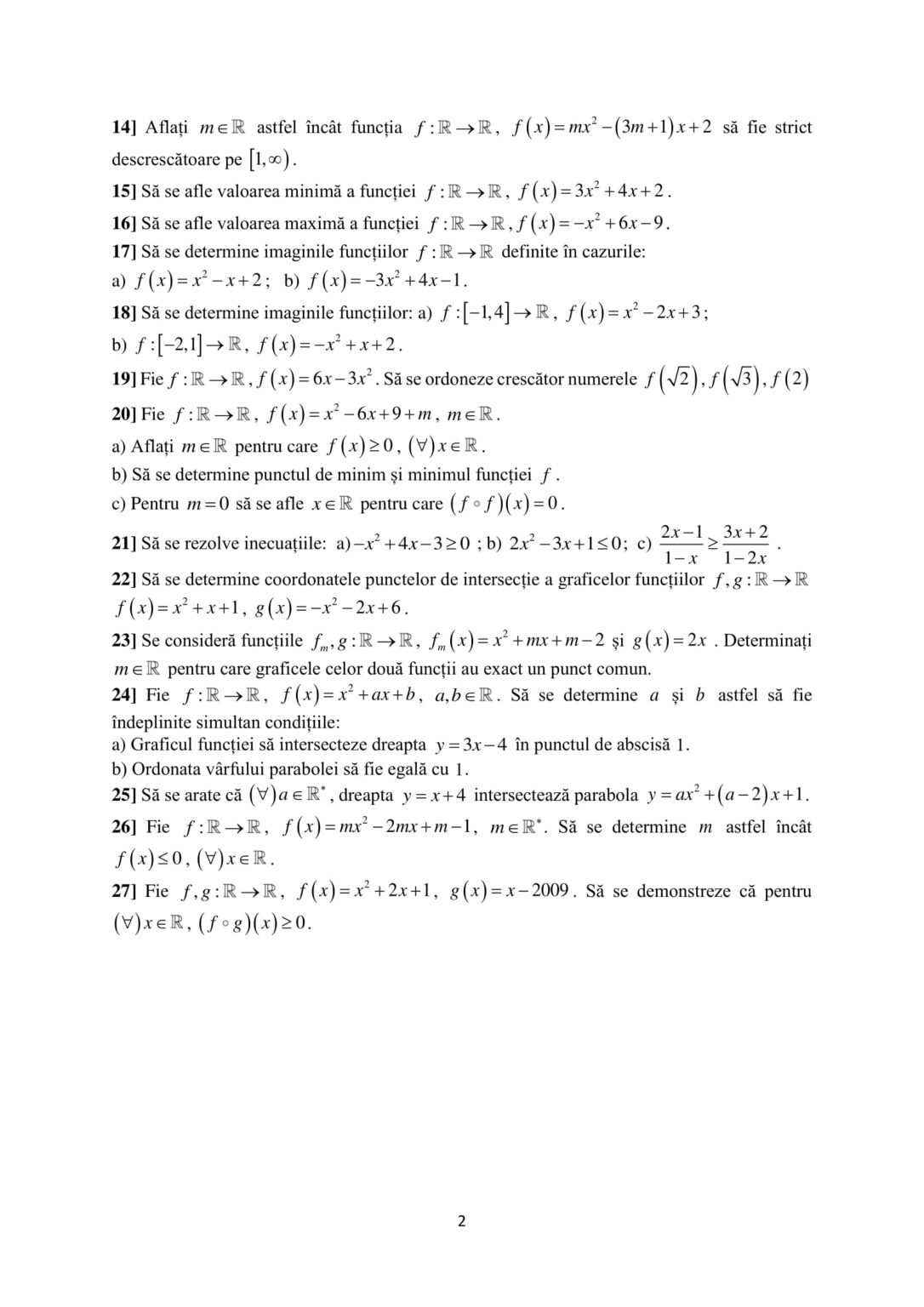AcademiaABC – Fișă de lucru-Funcția de gradul II, clasa a IX-a