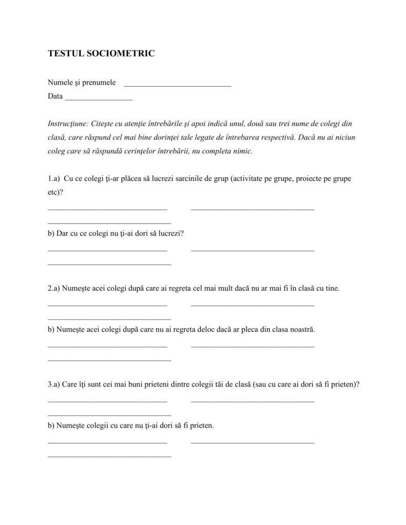 AcademiaABC – Test sociometric, clasele I-IV