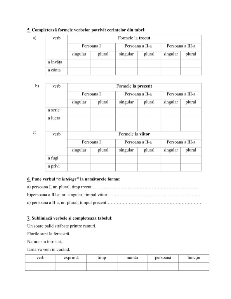AcademiaABC – Fișă de lucru-Verbul Clasa a IV-a