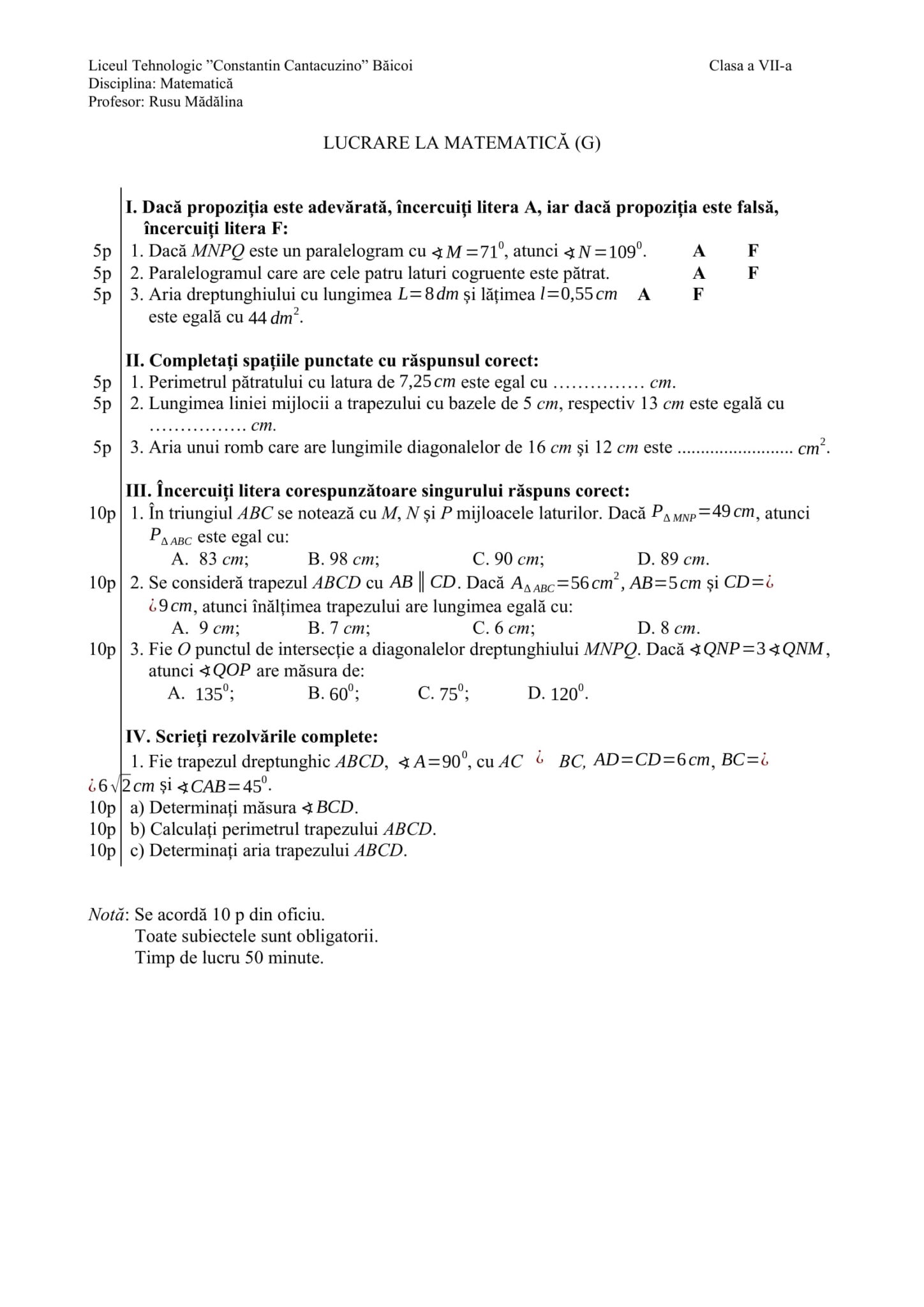 AcademiaABC – Evaluare-Perimetre și arii
