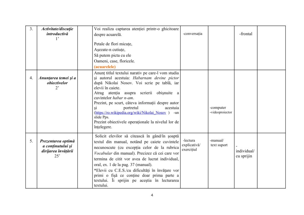 AcademiaABC – Proiect didactic - Textul narativ/ organizarea în scris, Clasa a IV-a