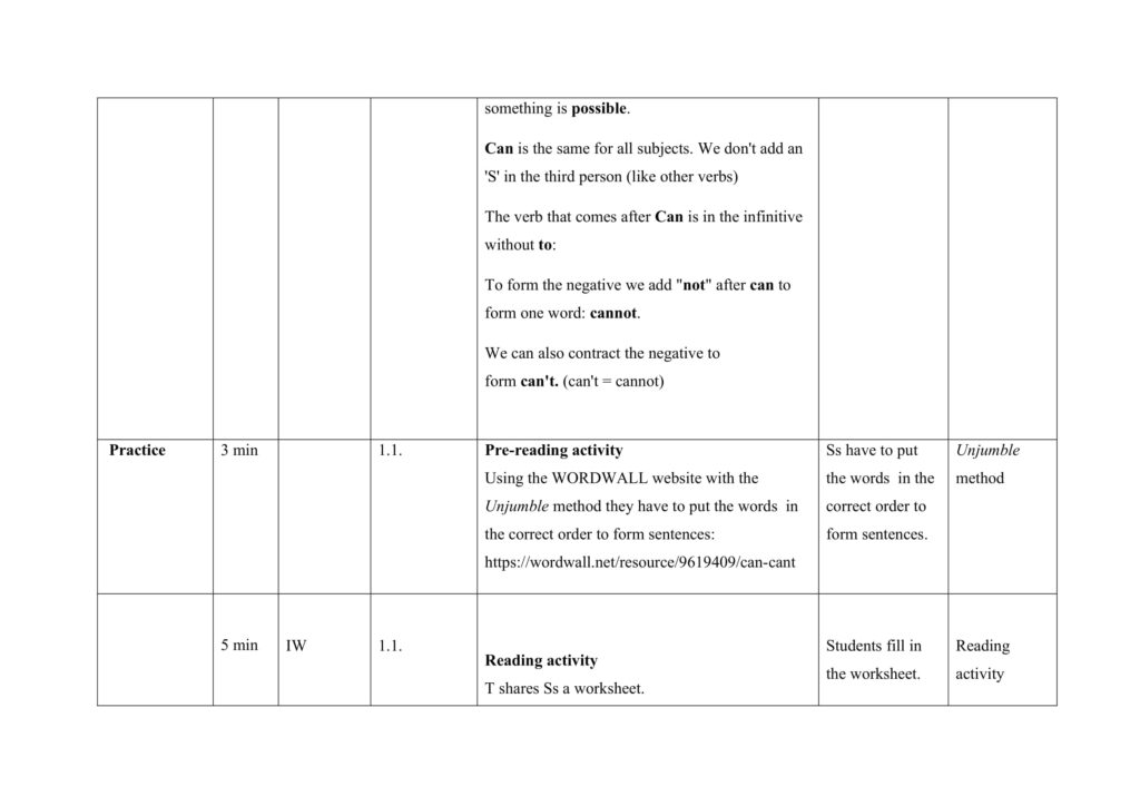 AcademiaABC – Lesson plan- ”Can/ Can’t” (expressing ability)