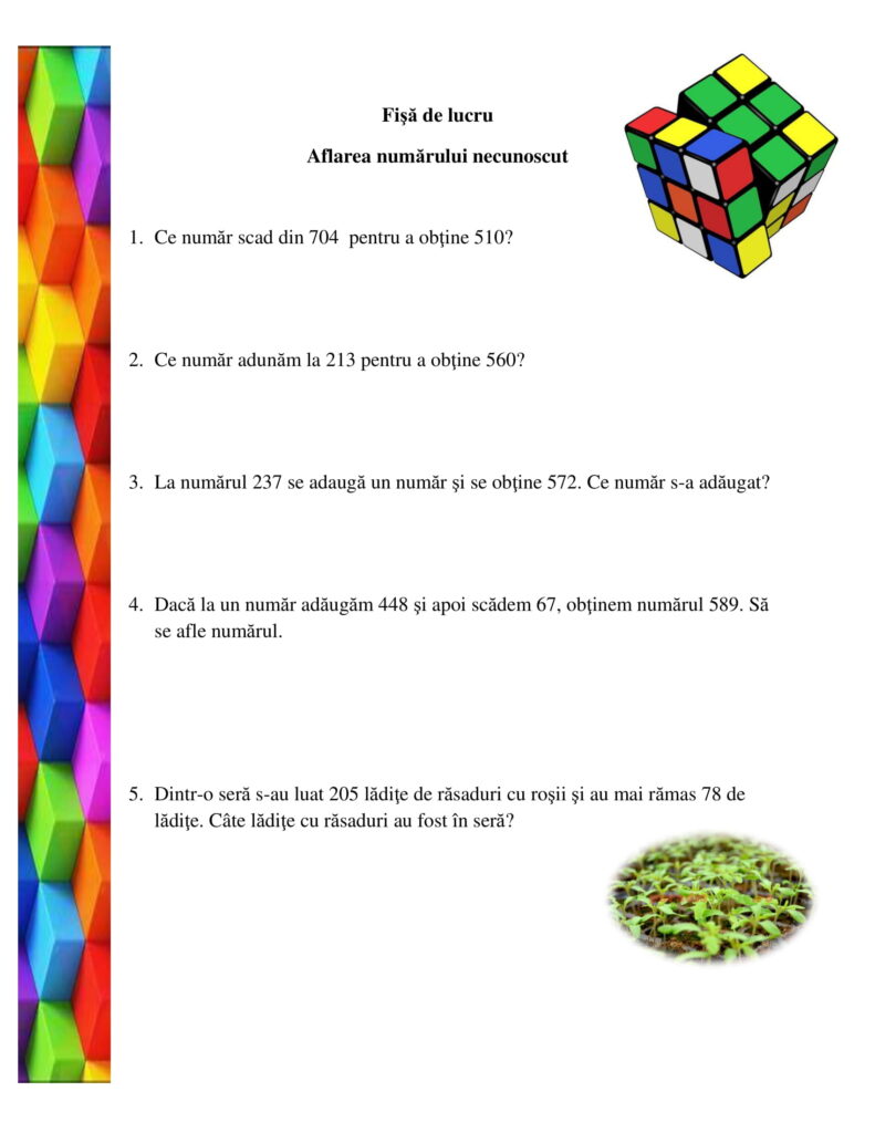 AcademiaABC – Fișă de lucru-Aflarea numărului necunoscut Clasa a II-a