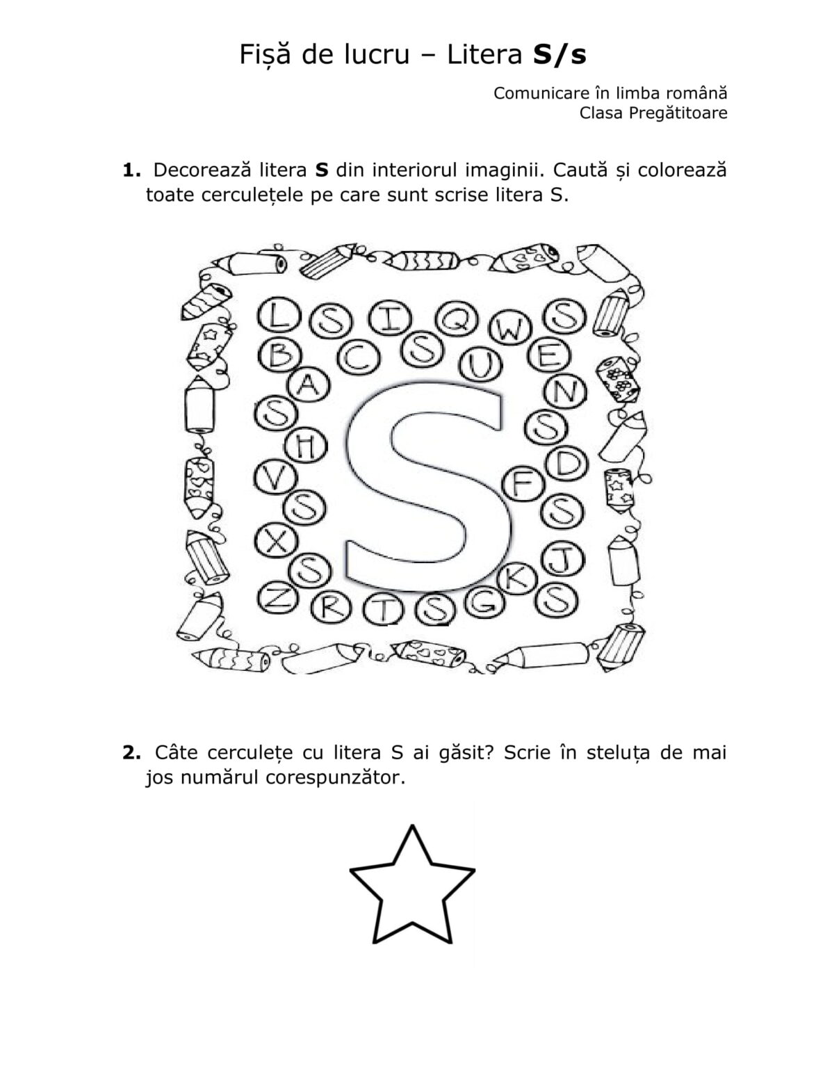 AcademiaABC – Fișă de lucru Clasa pregătitoare-Litera s,S