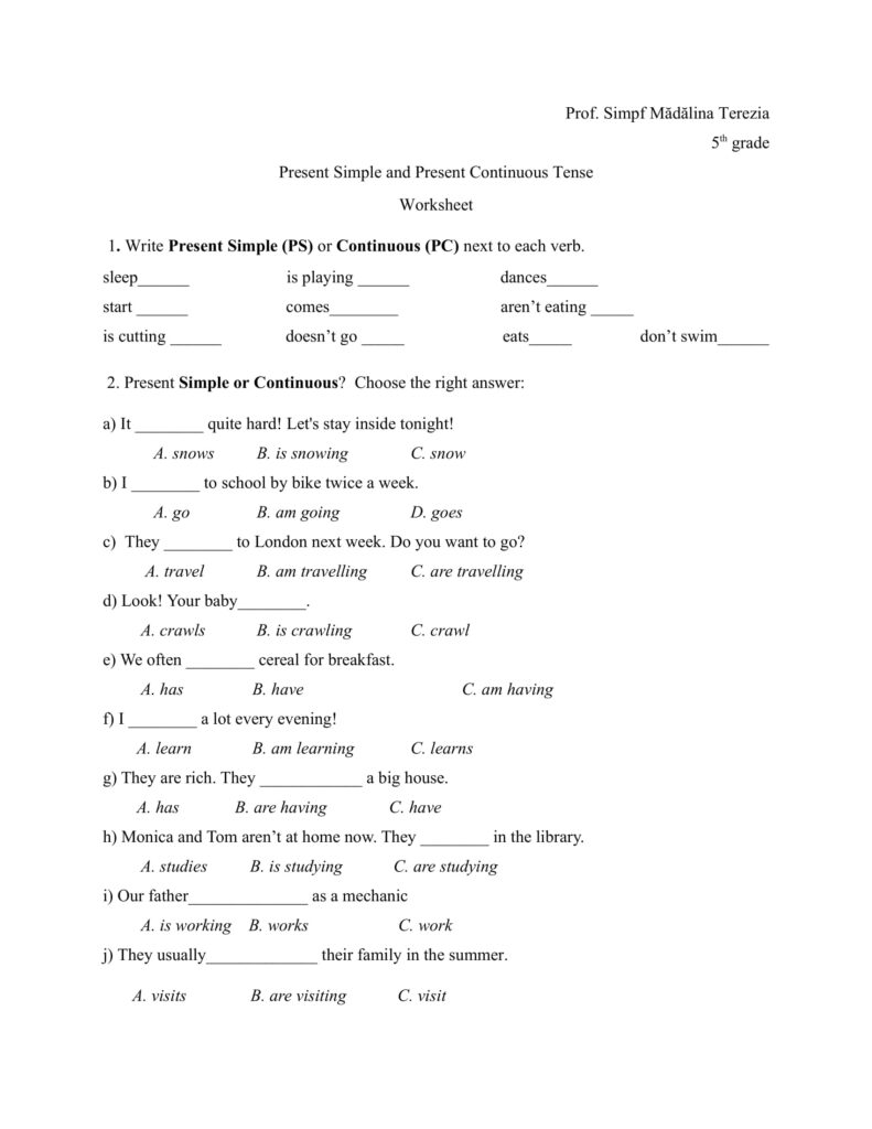AcademiaABC – Worksheet-Present Simple and Present Continuous Tense