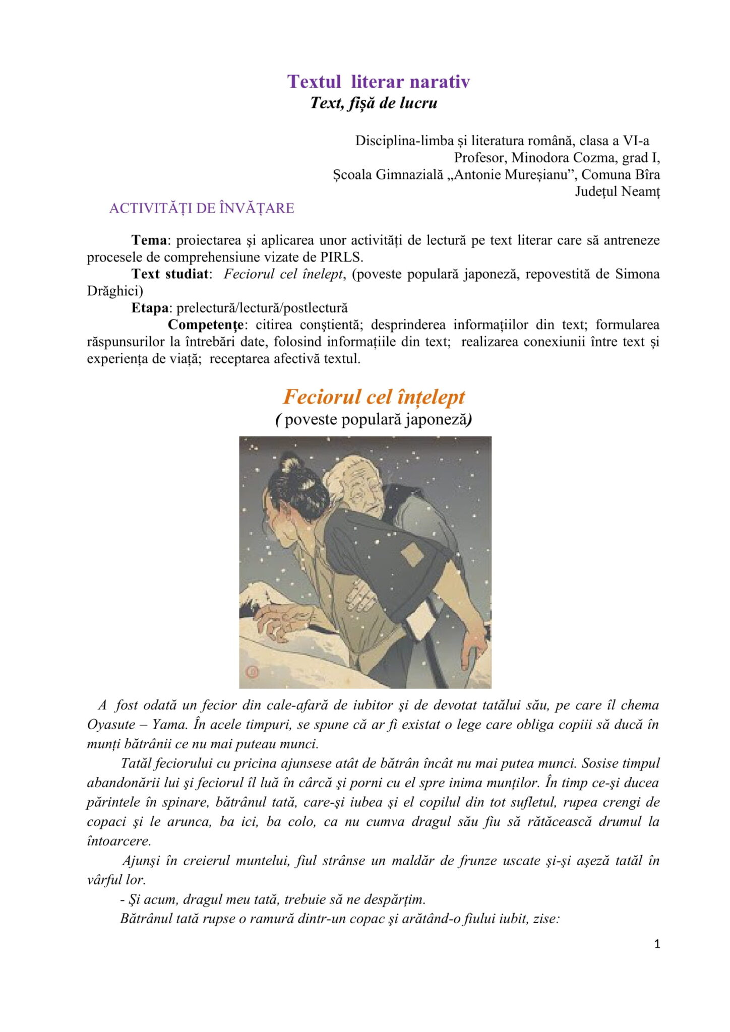 AcademiaABC – Fișă de lucru-Textul literar narativ