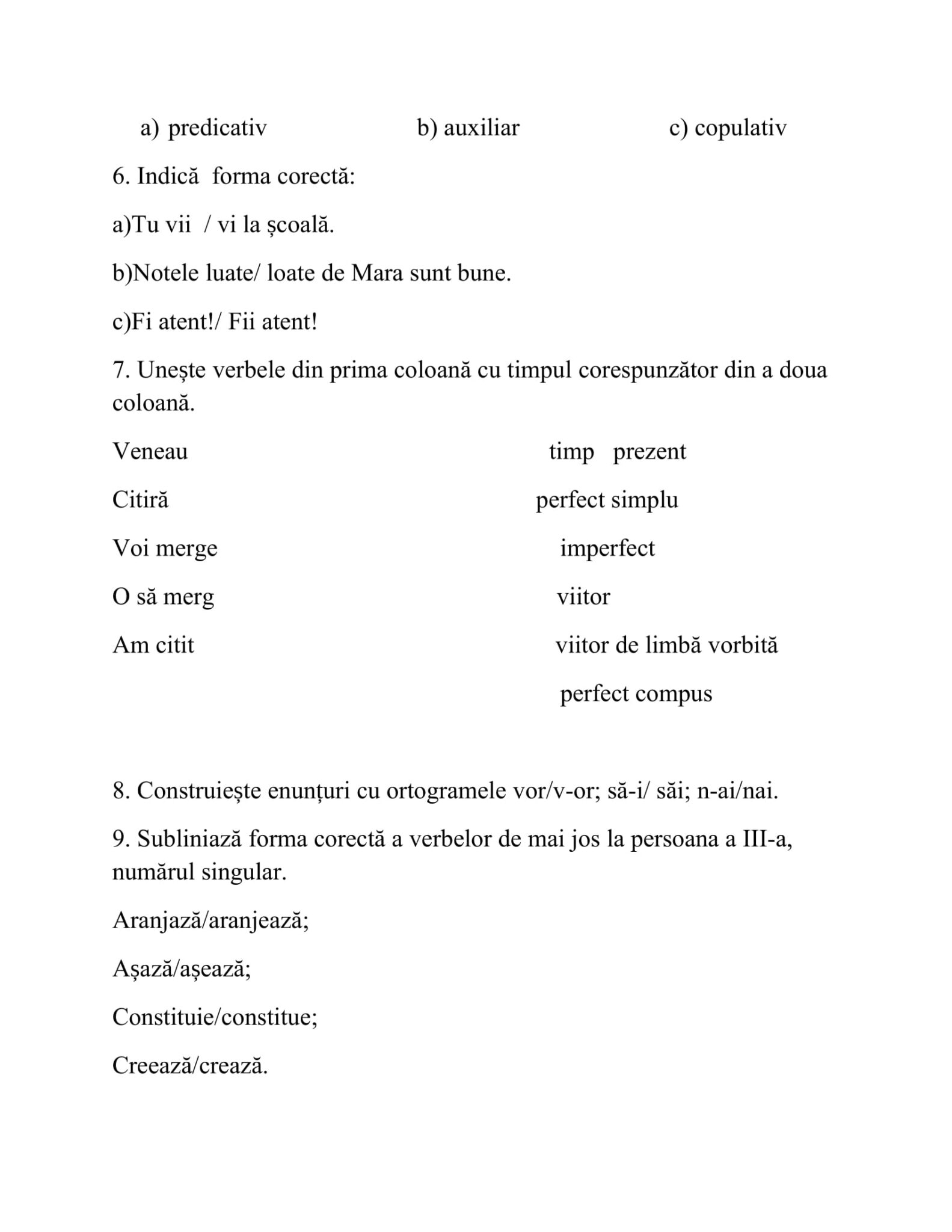 AcademiaABC – Fișă de lucru Clasa a VI-a Verbul