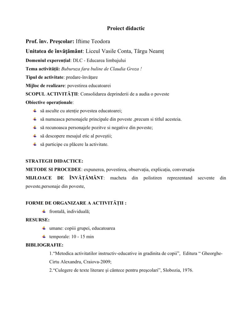 AcademiaABC – Proiect didactic Grădiniță-Povestea educatoarei