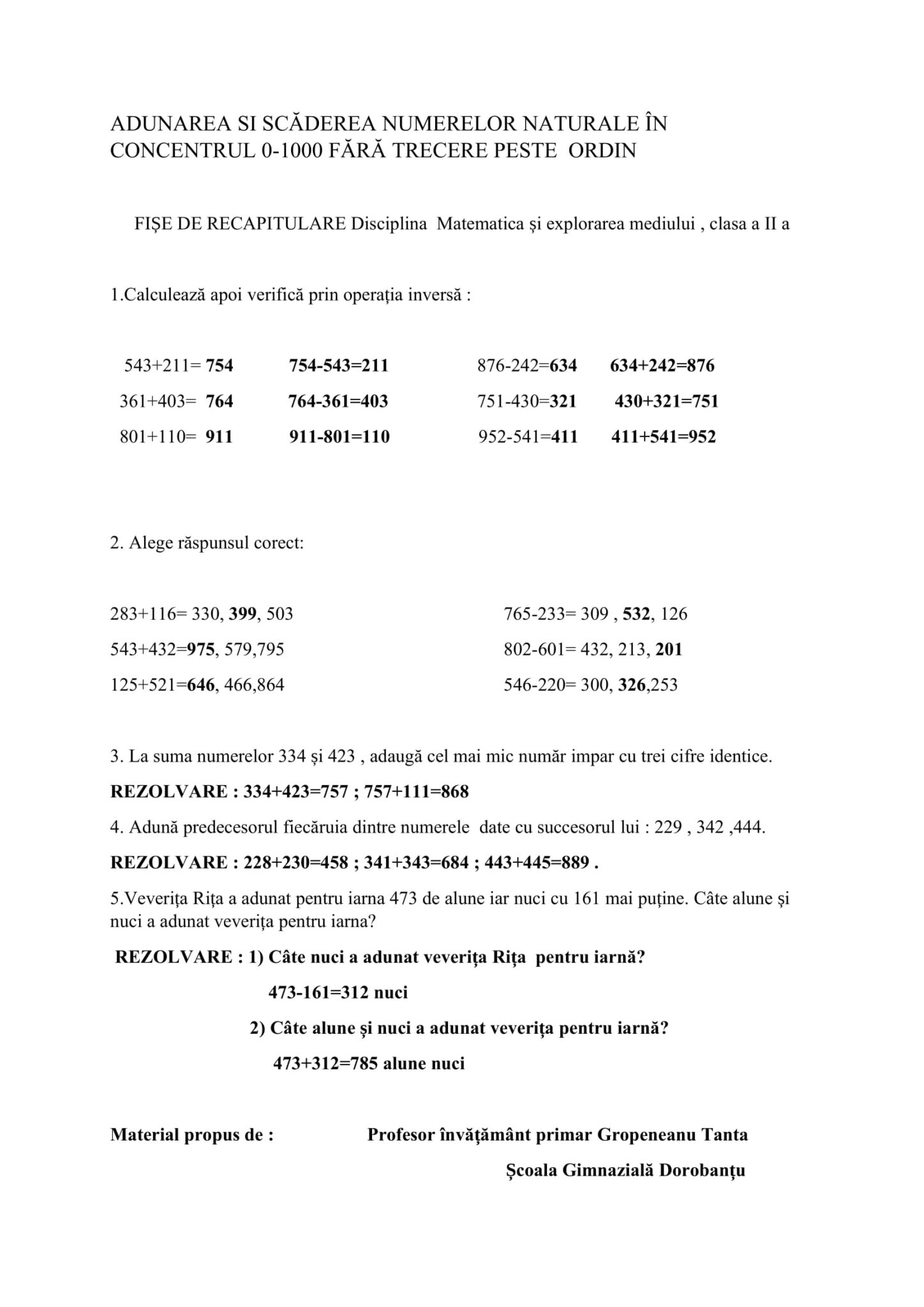 AcademiaABC – Fișă de lucru-Adunarea și scăderea numerelor naturale în concentrul 0-1000 fără ...