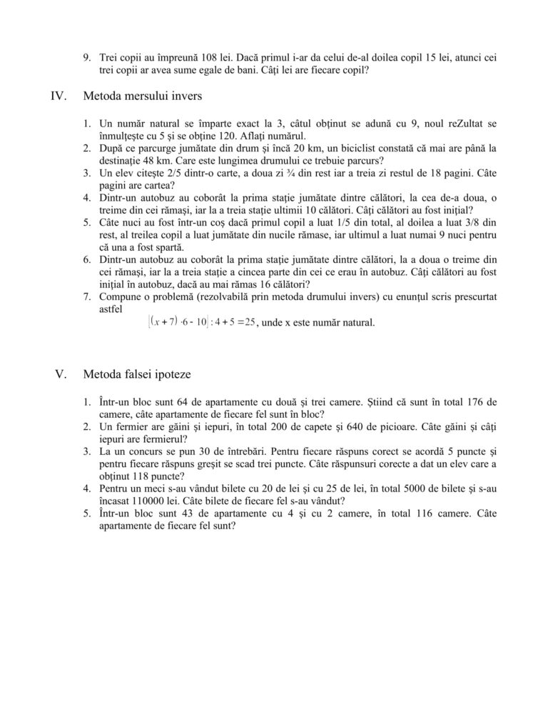 AcademiaABC – Metode aritmetice de rezolvare a problemelor Clasa a V-a