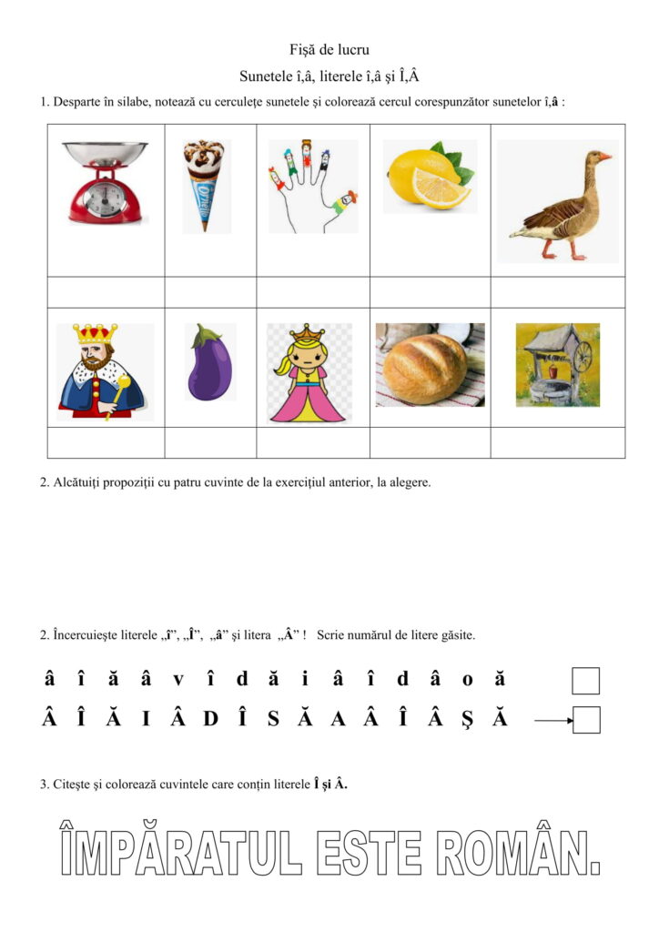 AcademiaABC – Fișă de lucru-Sunetele î, â, literele î, â şi Î, Â