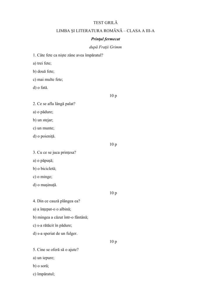 AcademiaABC – Test Limba și literatura română- ,,Prințul fermecat”