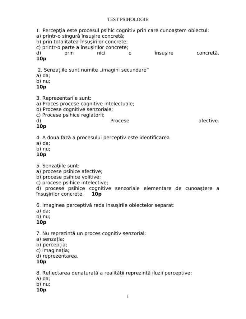 AcademiaABC – Test grilă-Psihologie