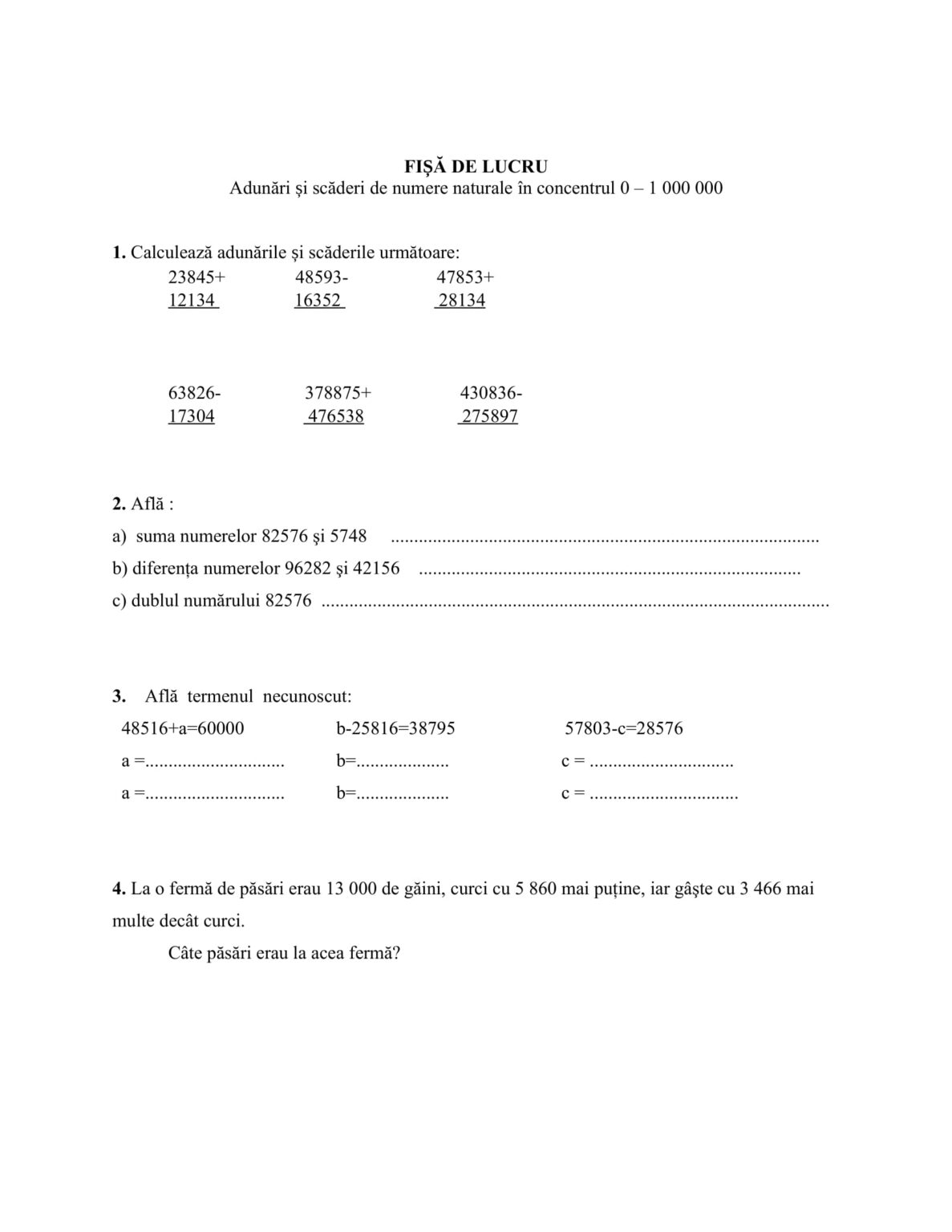 AcademiaABC – Fișă de lucru-Adunări și scăderi în concentrul 0 – 1 000.000