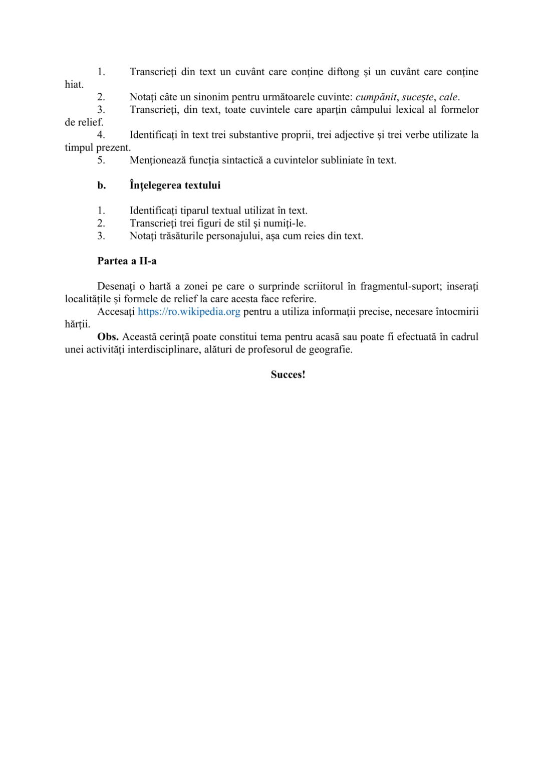 AcademiaABC – Fișă de lucru Limba și literatura română Clasa a VI-a