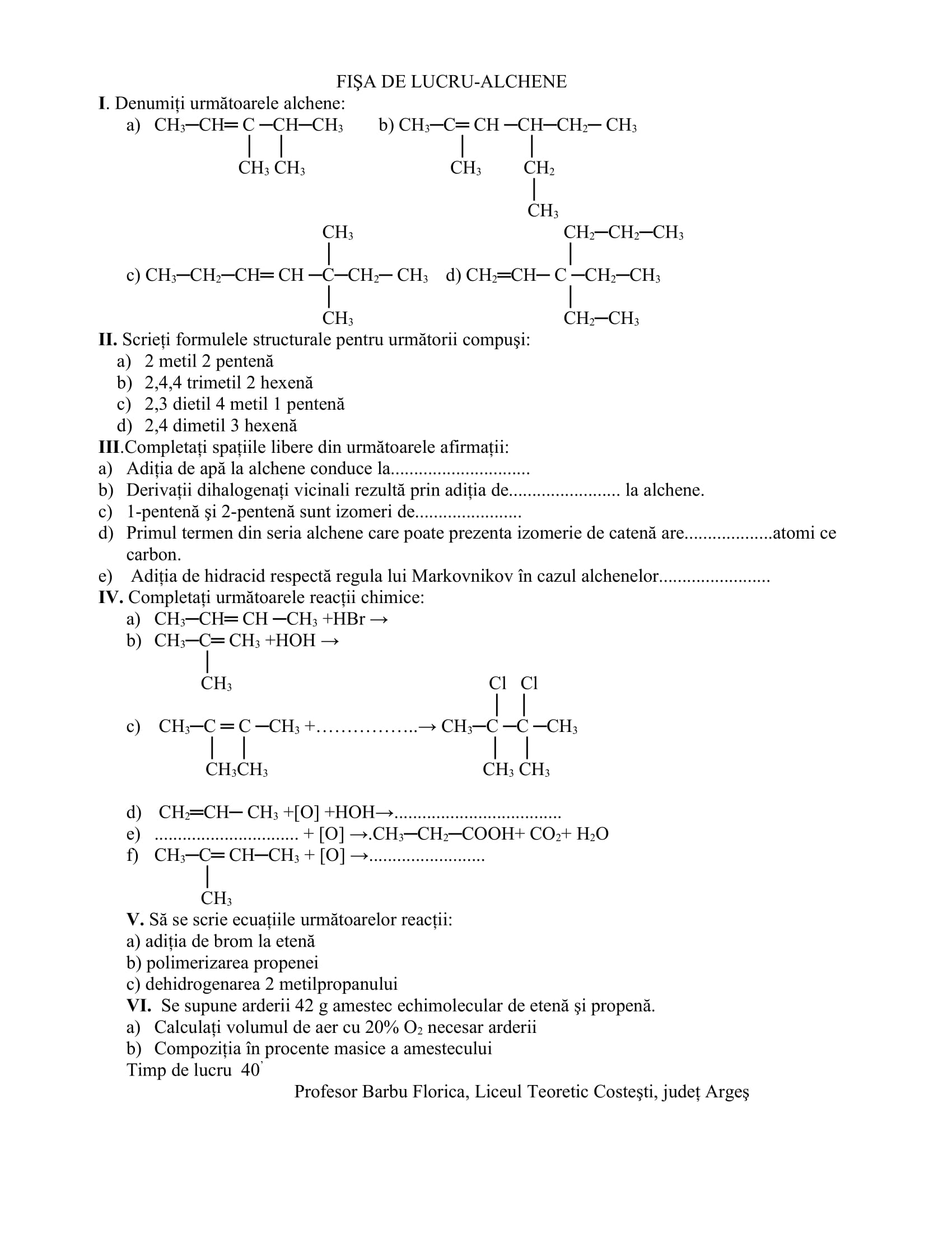 AcademiaABC – Fișă de lucru Chimie-Alchene
