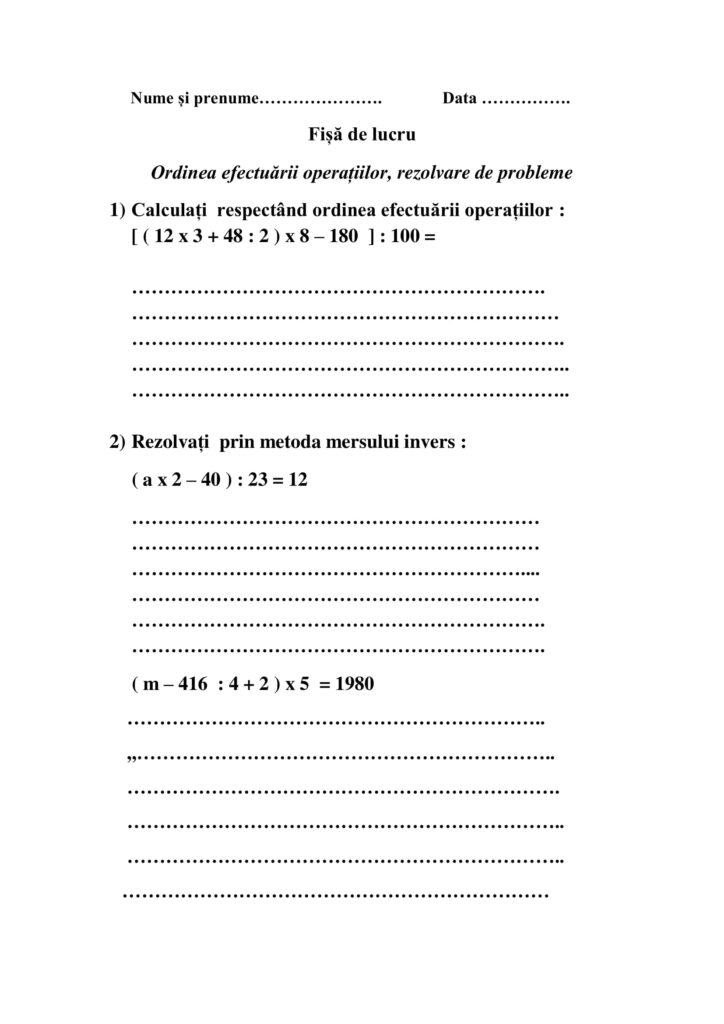 AcademiaABC – Fișă de lucru-Ordinea efectuării operațiilor, rezolvare de probleme