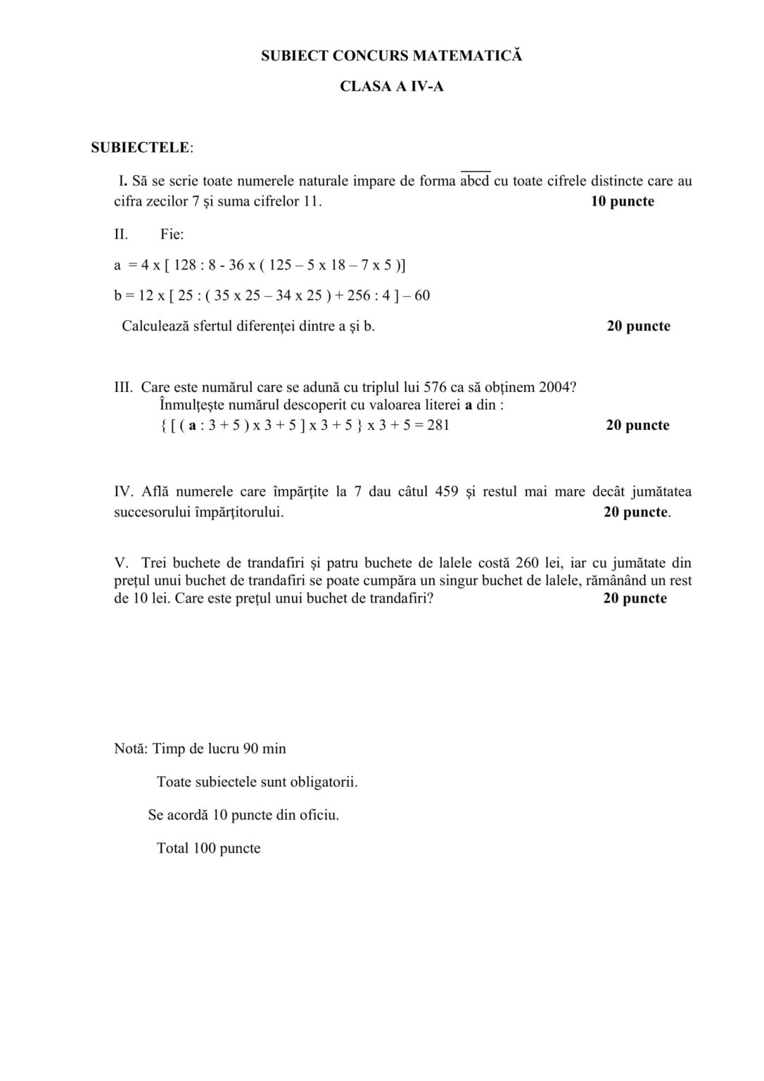 AcademiaABC – Subiect Concurs Matematică Clasa a IV-a