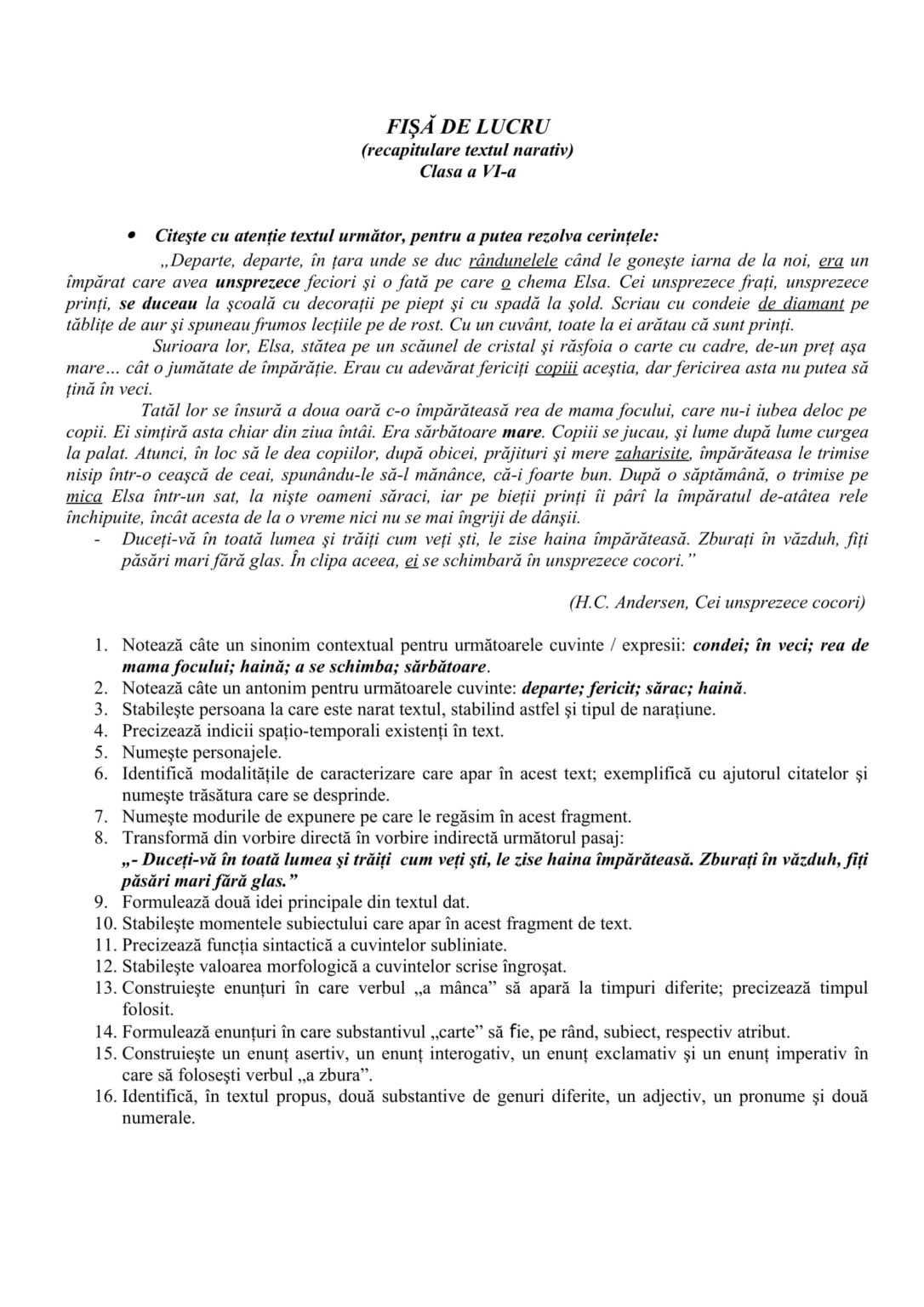 AcademiaABC – Fișă de lucru-Recapitulare textul narativ Clasa a VI-a