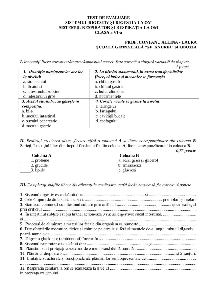 AcademiaABC – Evaluare Biologie Clasa a VI-a