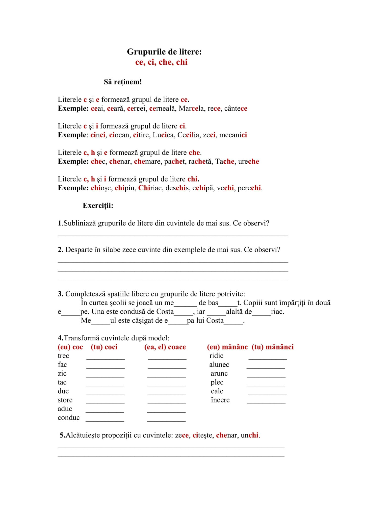 AcademiaABC – Fișă de lucru-Grupurile de litere ce, ci, che, chi