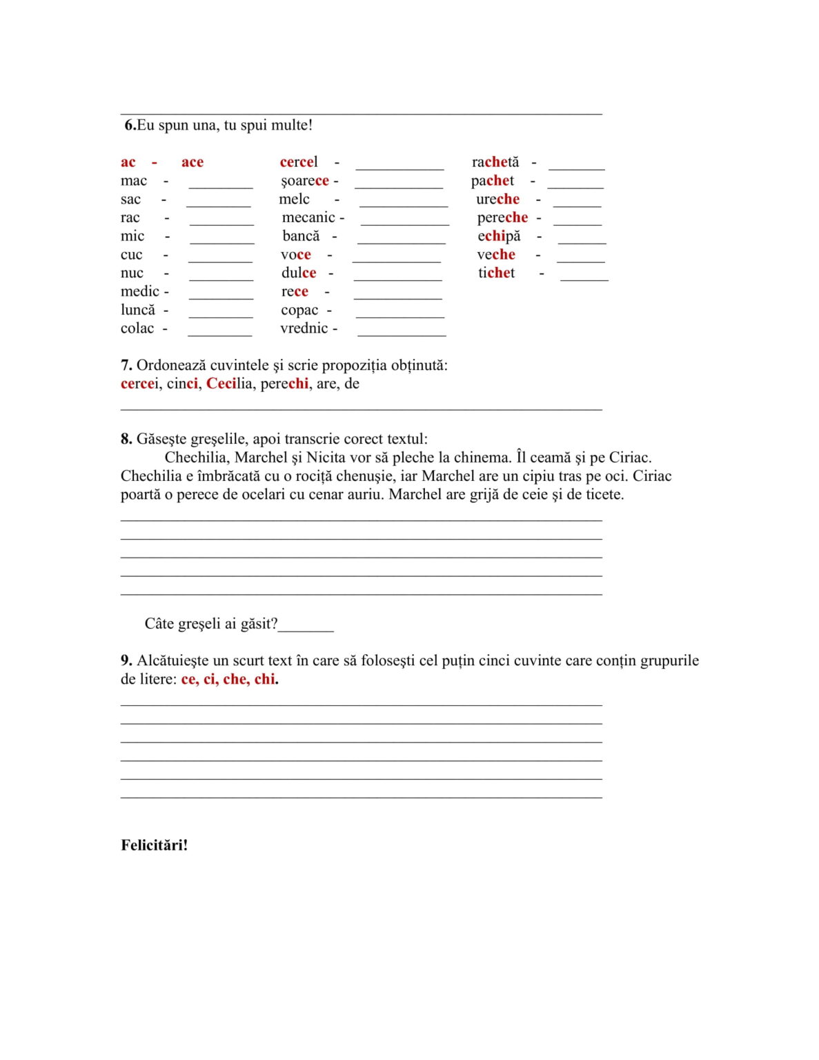 AcademiaABC – Fișă de lucru-Grupurile de litere ce, ci, che, chi