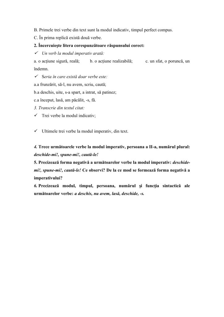 AcademiaABC – Fișă de lucru Clasa a V-a Verbul. Modul imperativ