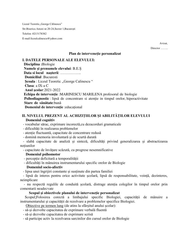 AcademiaABC – Plan de intervenție personalizat Biologie