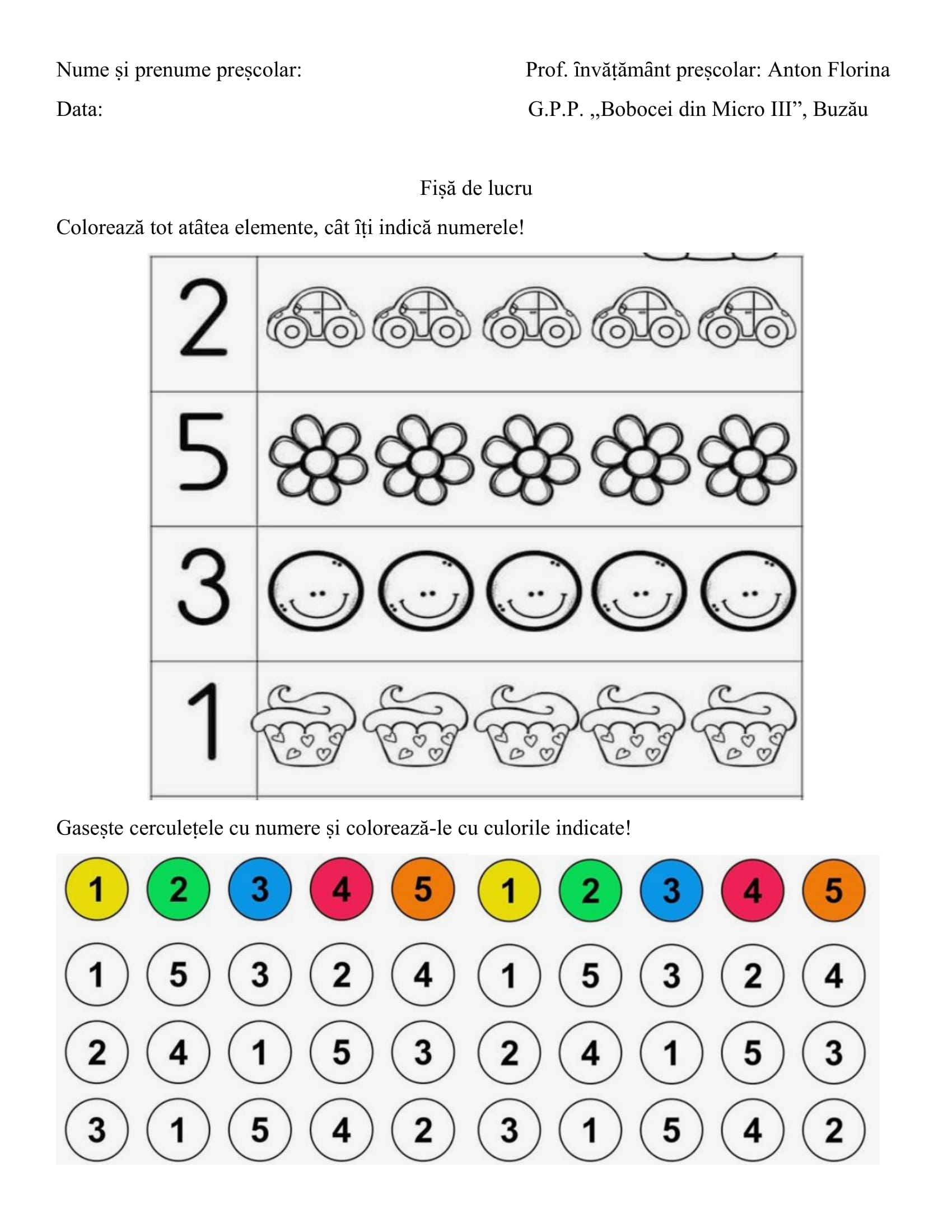AcademiaABC – Fișă de lucru Grădiniță-Numerele naturale 1-5