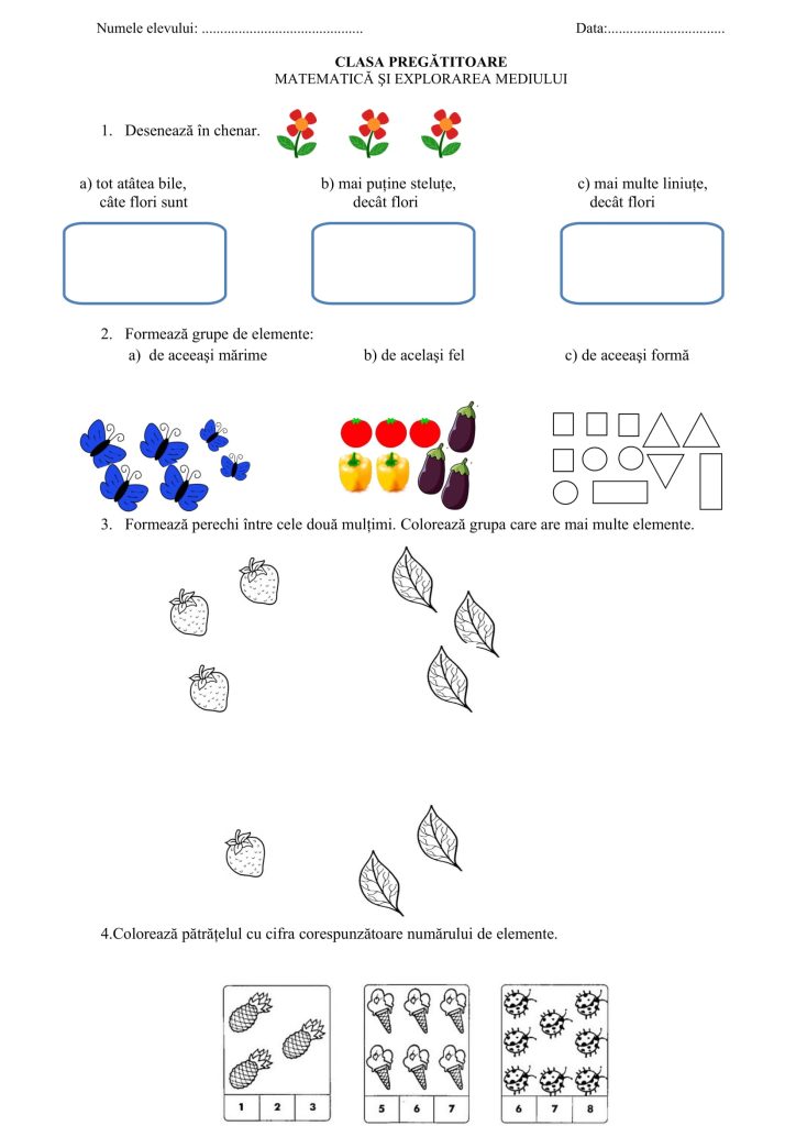 AcademiaABC – Fișă de lucru-Clasa pregătitoare Matematică și explorarea mediului