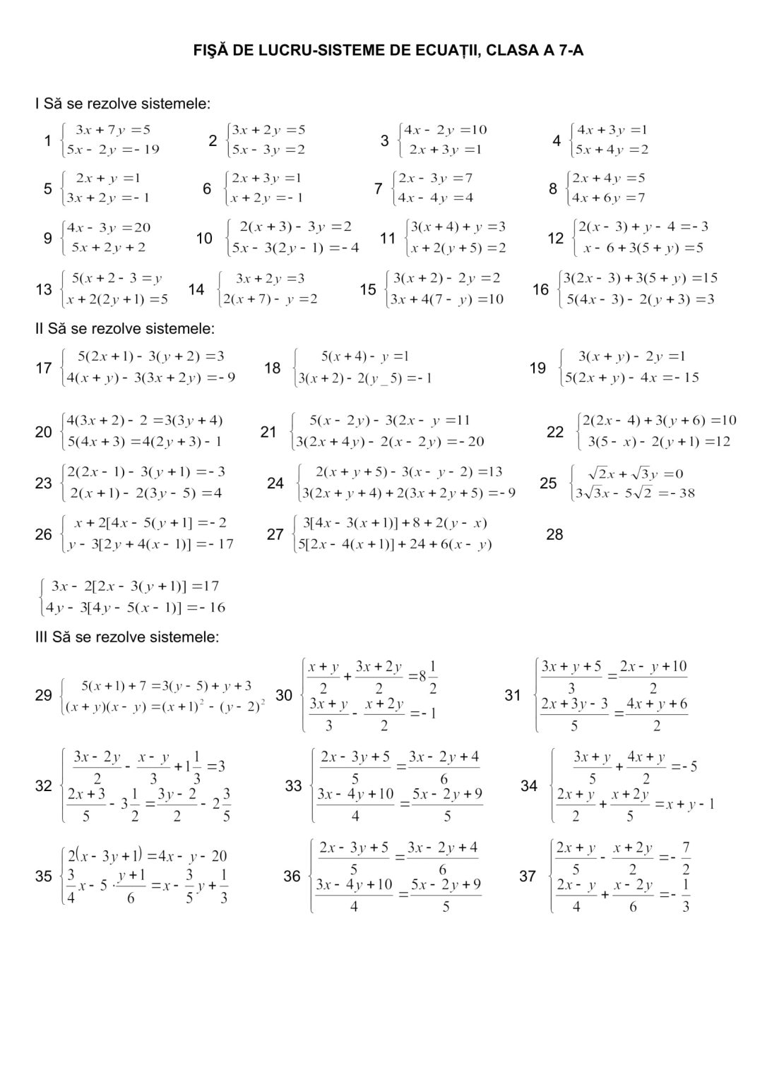 AcademiaABC – Fișă de lucru-Sisteme de ecuații Clasa a VII-a
