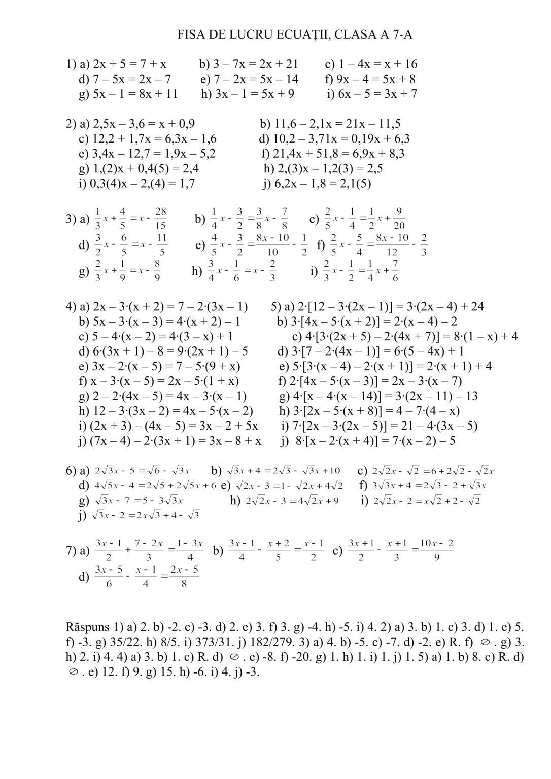 AcademiaABC – Fișă de lucru-Ecuații Clasa a VII-a