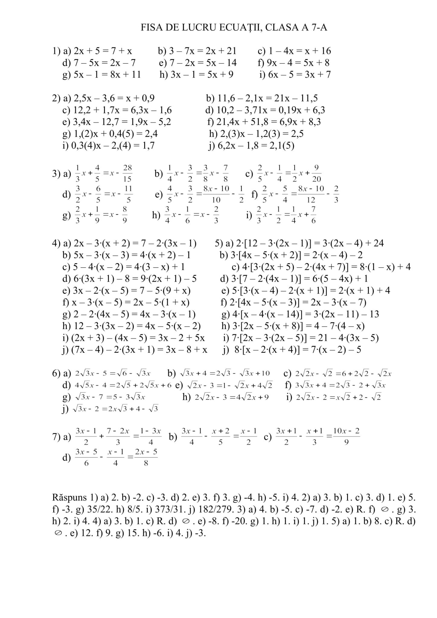 AcademiaABC – Fișă de lucru-Ecuații Clasa a VII-a