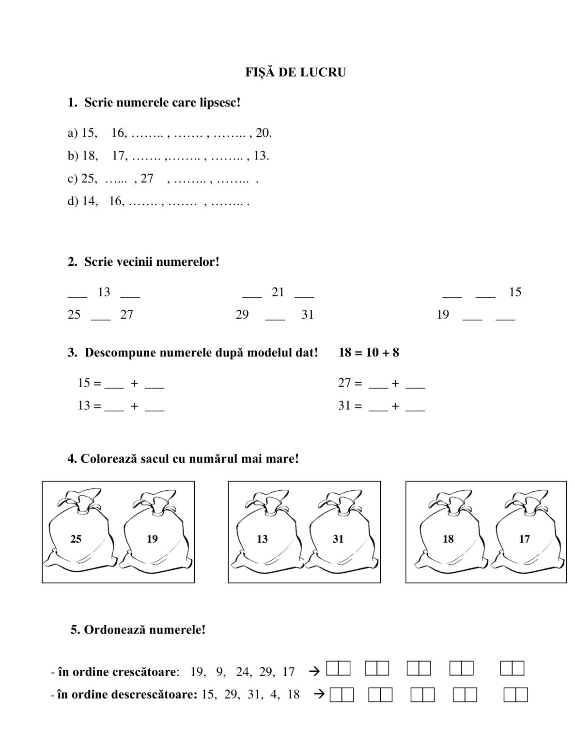 AcademiaABC – Fișă de lucru Matematică Clasa I