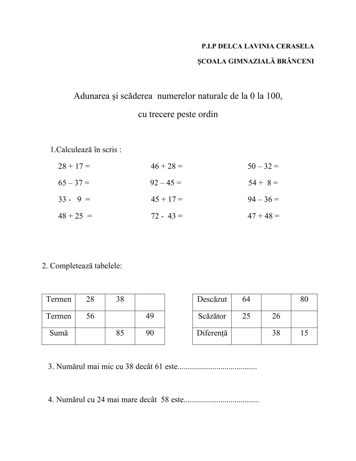 AcademiaABC – Adunarea şi scăderea numerelor naturale 0-100 cu trecere peste ordin