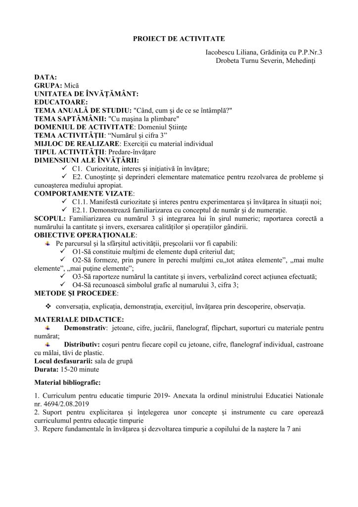 AcademiaABC – Proiect didactic Grădiniță-Numărul și cifra 3