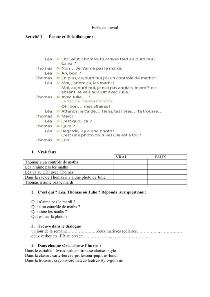 AcademiaABC – Fiche de travail-Revision Ma salle de classe