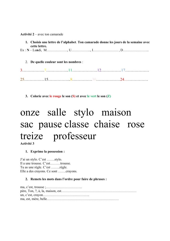 AcademiaABC – Fiche de travail-Revision Ma salle de classe