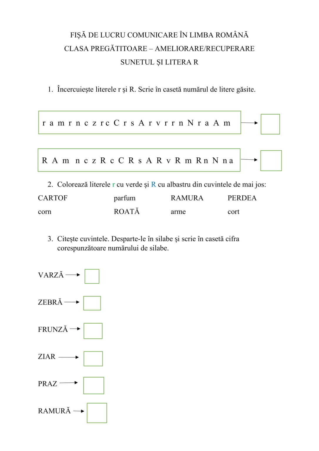AcademiaABC – RED Diferențiat Fișă de lucru-Sunetul și litera R
