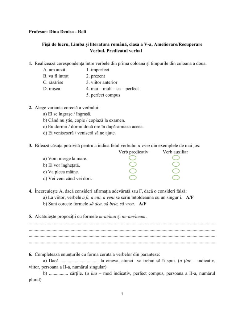 AcademiaABC – RED Diferențiat-Verbul. Predicatul verbal. Clasa a V-a