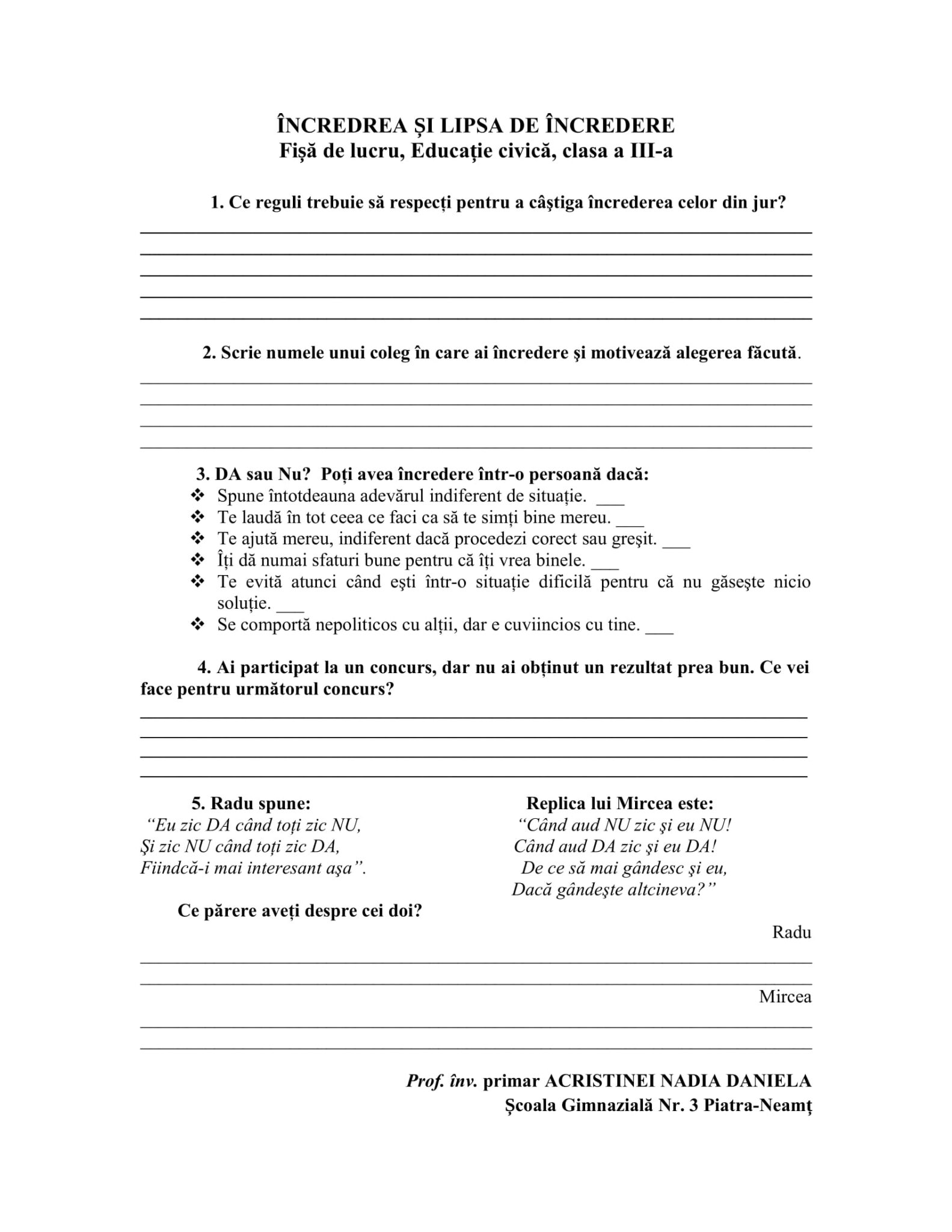 AcademiaABC – Fișă de lucru Educație civică -Încrederea și lipsa de ...