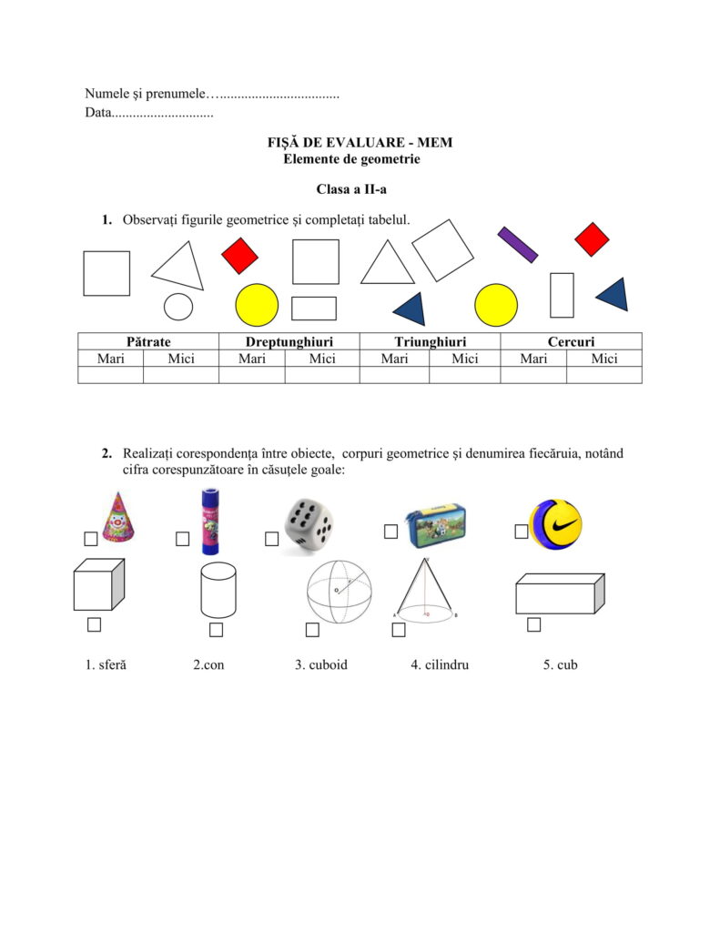 AcademiaABC – Evaluare MEM-Elemente de geometrie Clasa a II-a