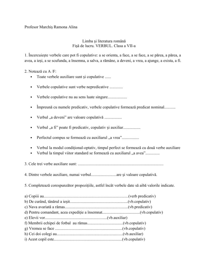AcademiaABC – Fișă de lucru-Verbul Clasa a VII-a
